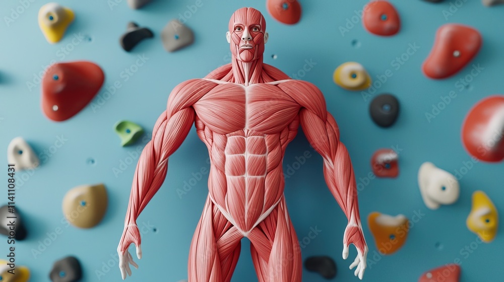 Anatomical Rendering of Human Muscles on Climbing Wall, Muscle anatomy ...