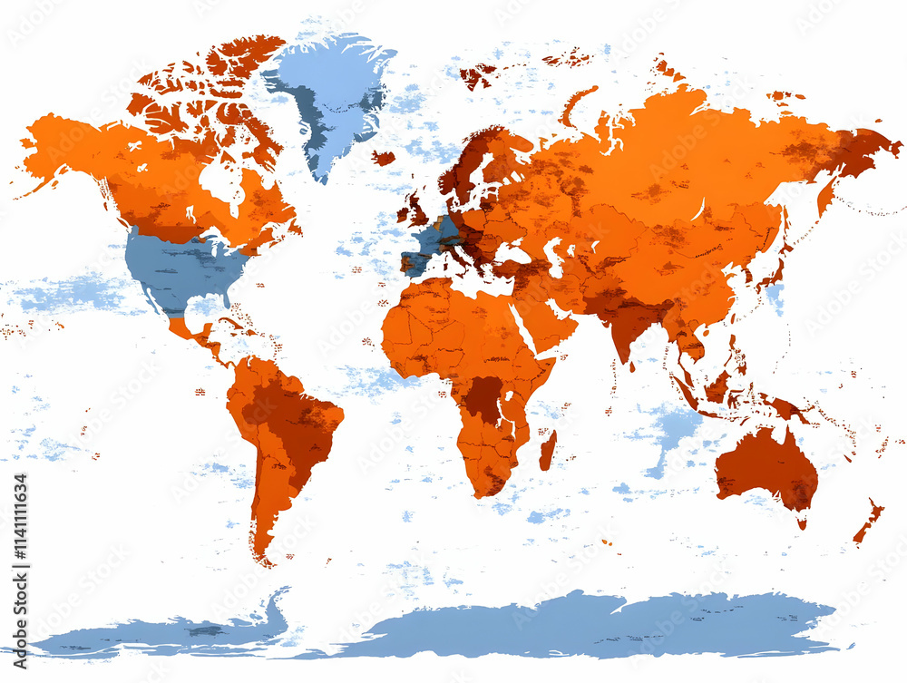 World map showing varying color intensity indicating data distribution ...