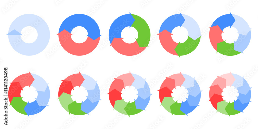 Circular diagram with clockwise arrows divided into segments with steps ...