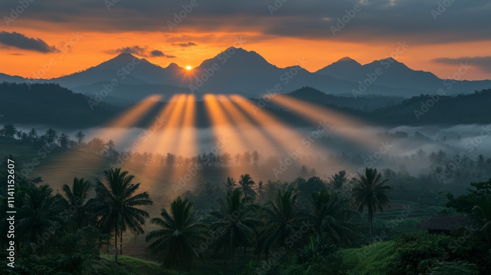 Realistic photo of sunlight streaming through a verdant forest, a ...