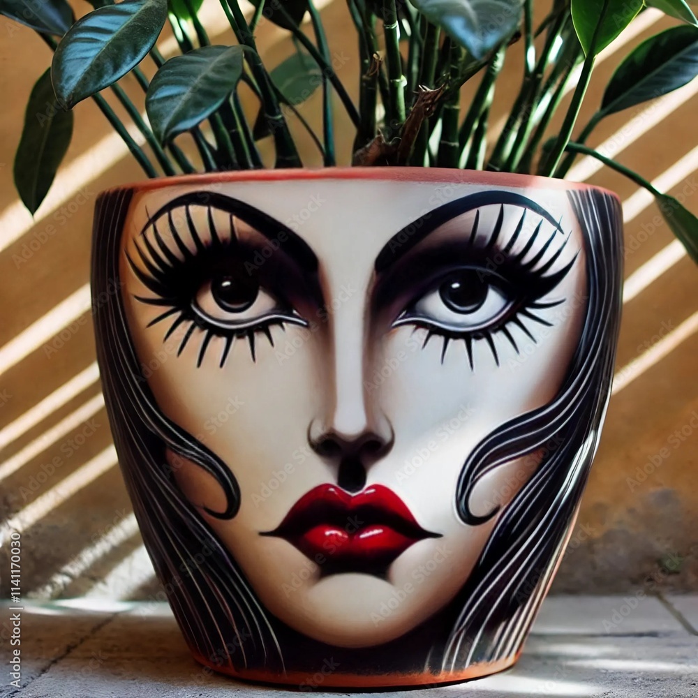 Leafy Hair, Dramatic Stare. Highlights the plant leaves mimicking hair ...