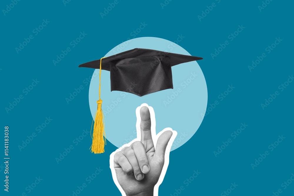 Graduation ceremony hat and student hand Stock Photo | Adobe Stock