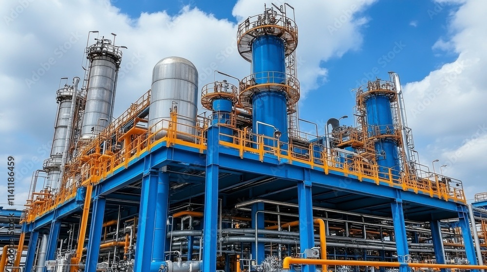 Industrial gas plant ductwork system, featuring intricate piping and ...