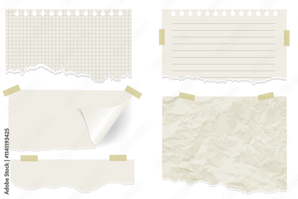 Ripped Texture Torn Paper pieces vector set. Crumpled Paper sheet with ...