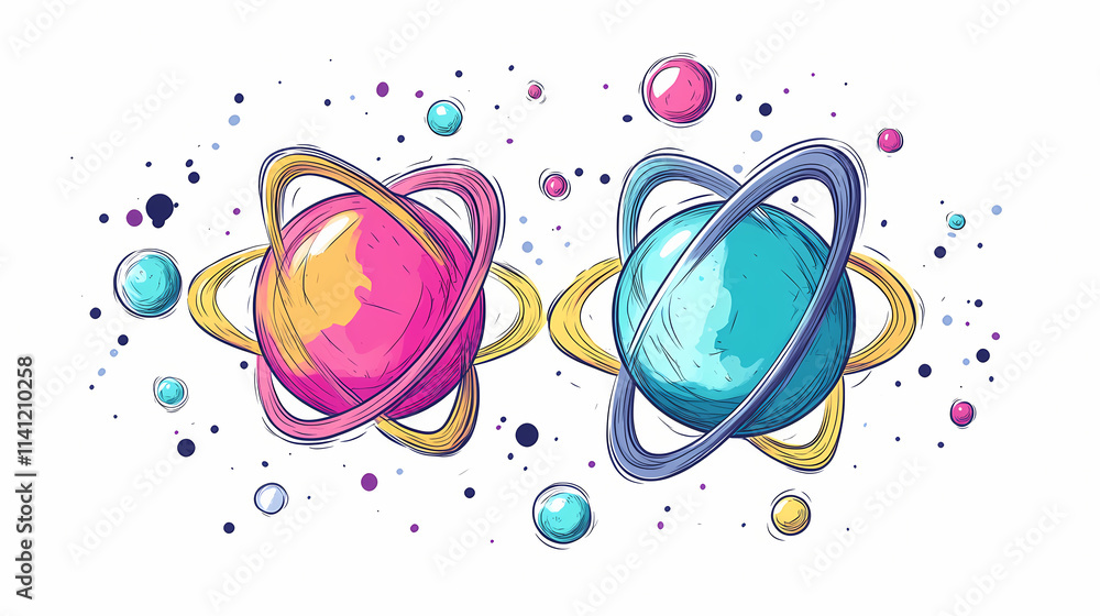 Cartoon cute doodles of chemical bonds forming between atoms like ...