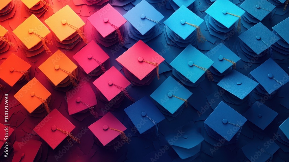 Graduation Cap Circular Background Bright Design College Class Photo ...