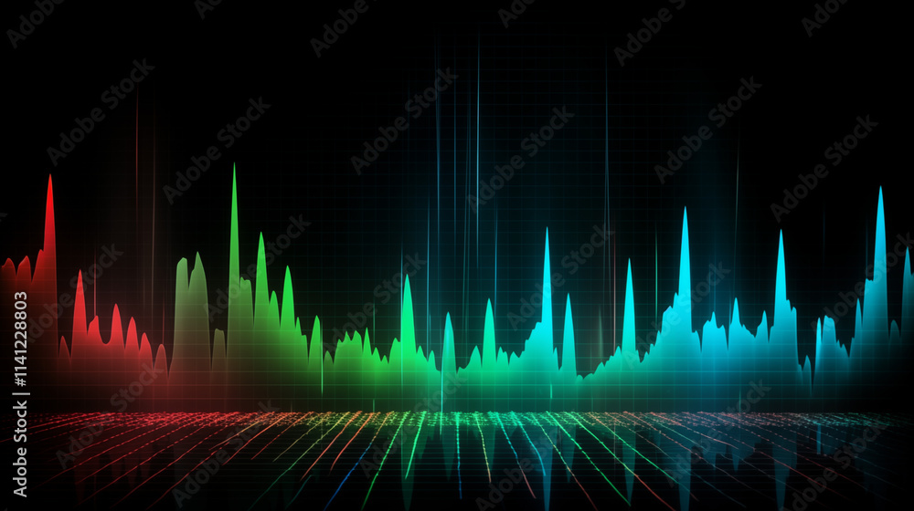 The spectrum of sound frequencies displayed on a black LED screen ...