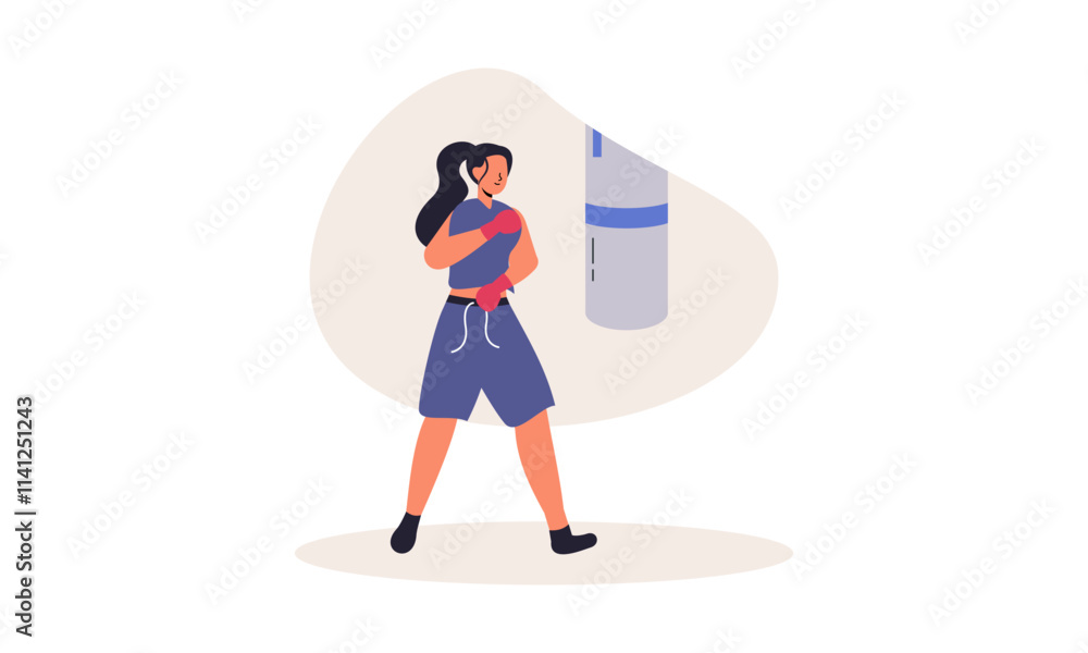 Girl boxer illustration. Woman fights boxing training vector cartoon ...