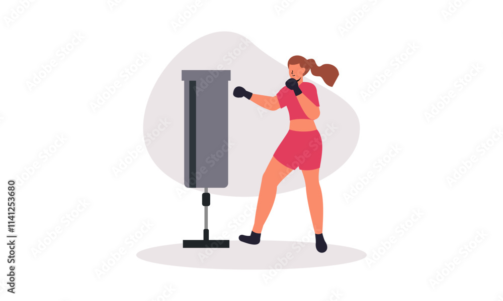 Girl boxer illustration. Woman fights boxing training vector cartoon ...