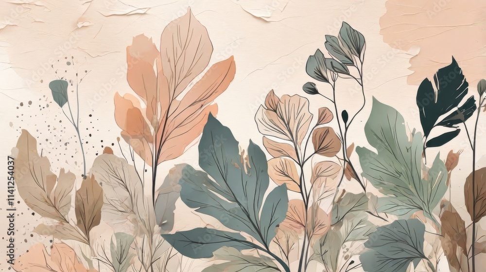 A boho-themed abstract background with layered torn paper textures ...