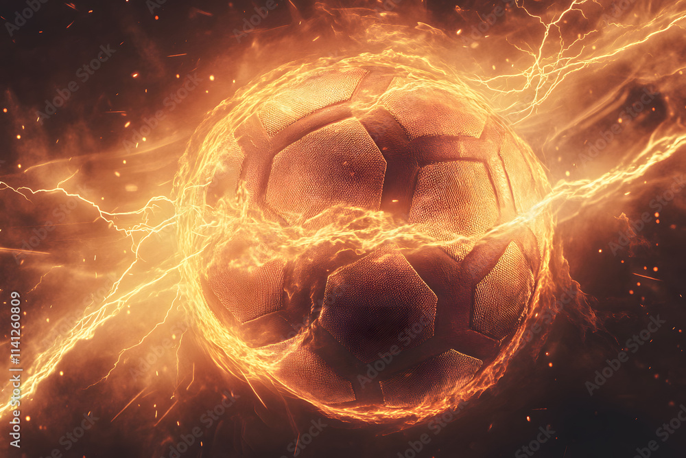 Fiery glowing soccer ball with sparks, dynamic sports energy, burning ...