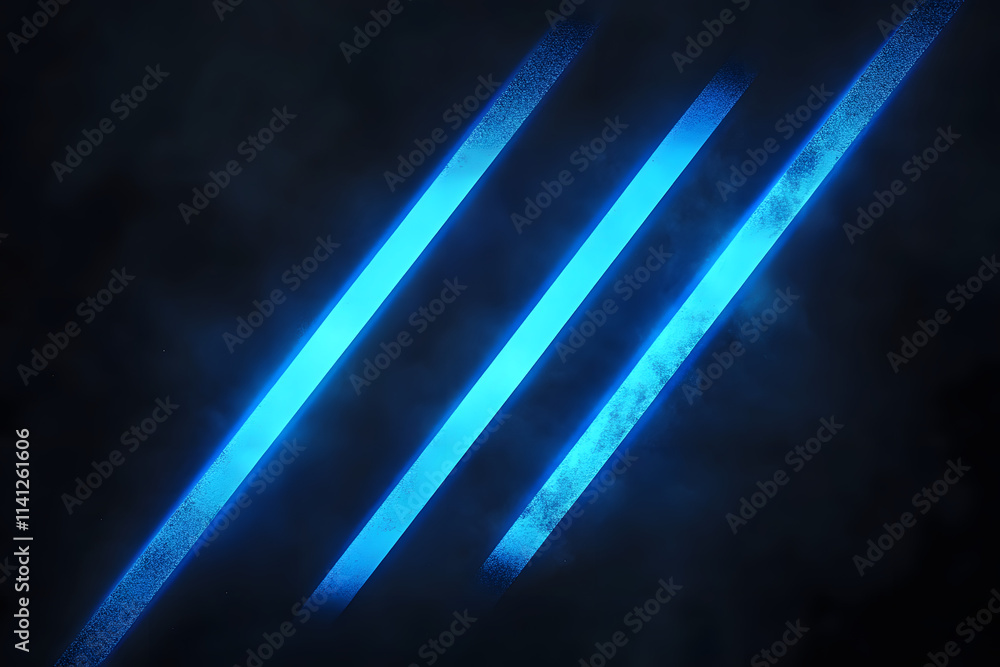 Abstract glowing blue neon diagonal lines on dark background ...