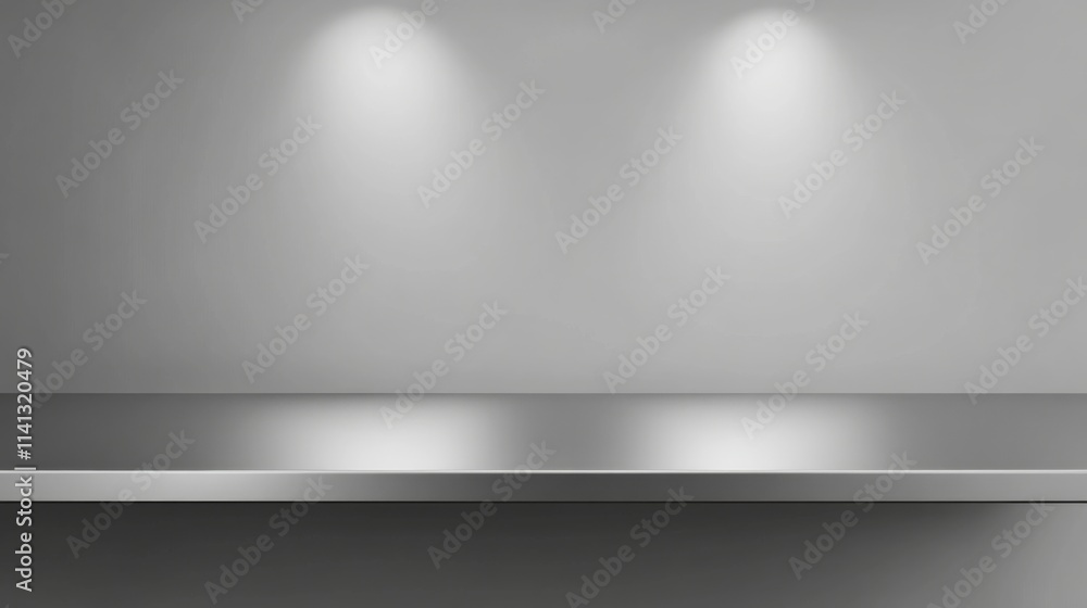 Silver steel countertop with an empty shelf and bar desk surface, set ...