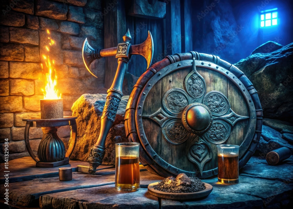 Stock-Foto „Epic RPG art: Long exposure reveals a magical medieval ...