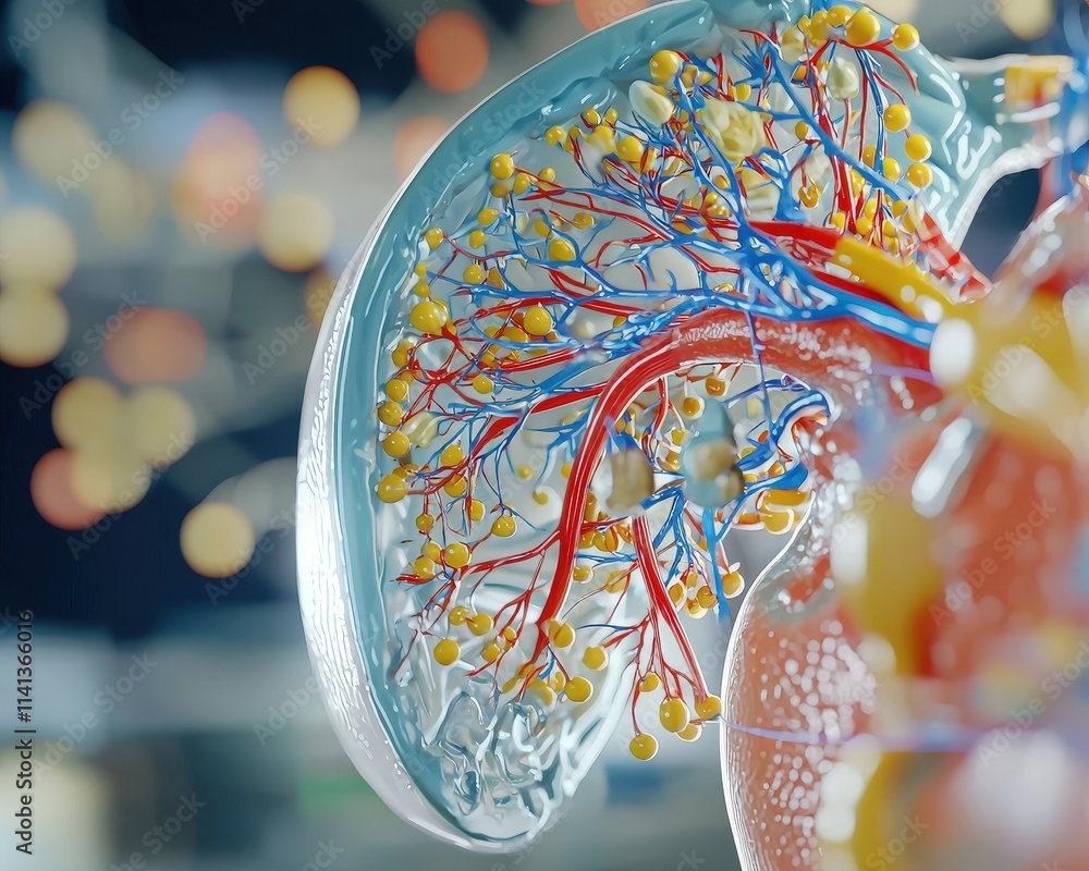 Cross-section of human liver showing bile ducts and blood vessels Stock ...