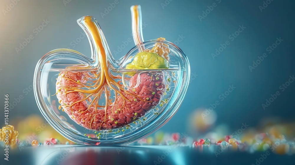 Cross-section of the human stomach showing digestive processes Stock ...