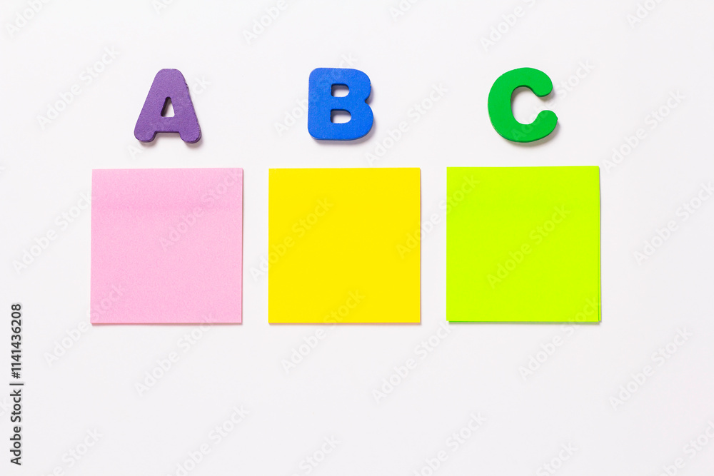 English alphabet ABC with sticky notes on white background, concept of ...