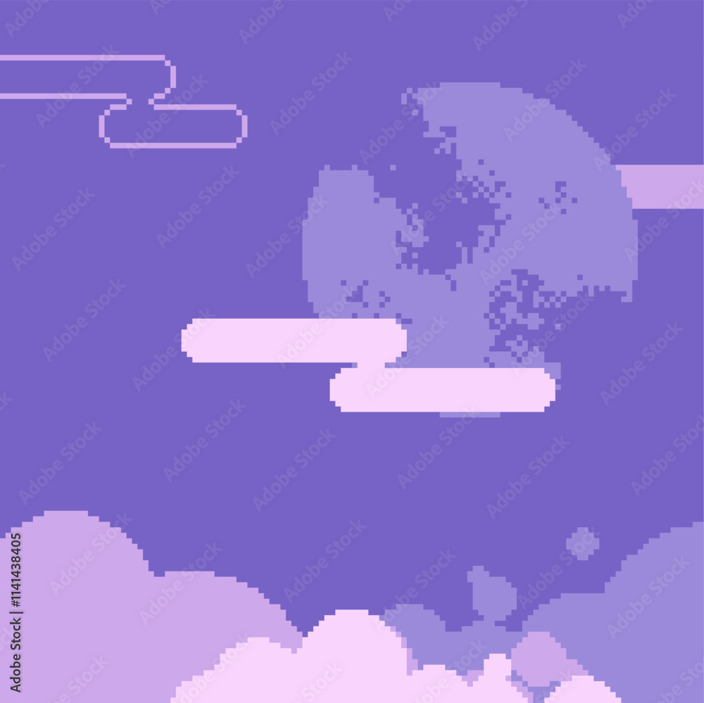 Stock-Vektorgrafik „Cloudy Night with Full Moon and Clouds above, Purple Tone color, Kawaii Flat ...