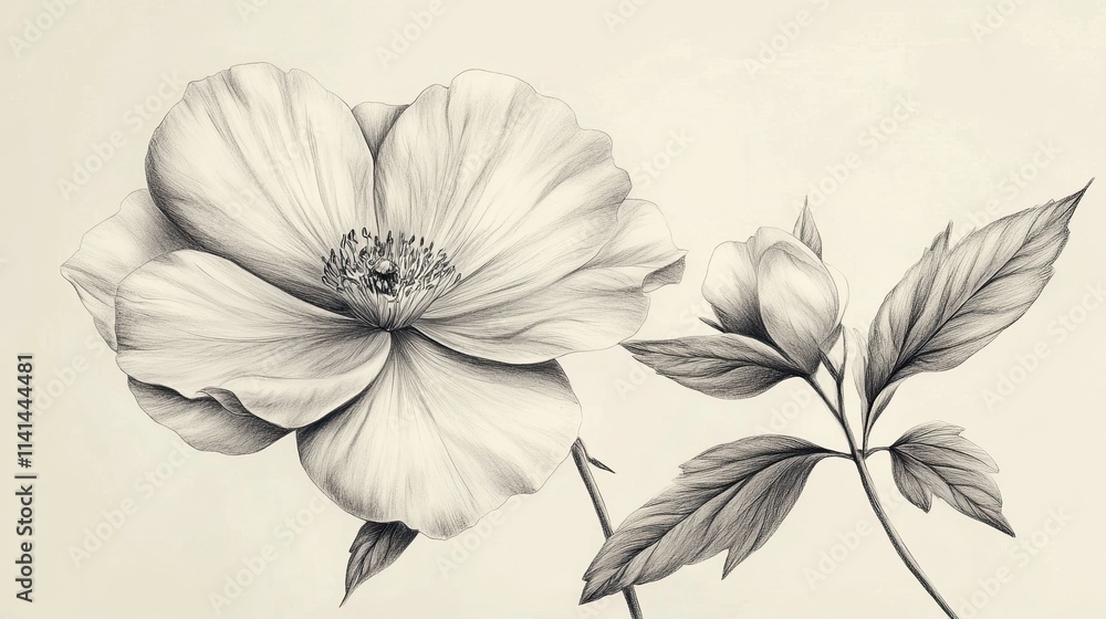 Flower Drawing: A delicate flower drawing, perfect for hand-drawn ...