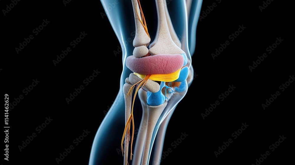 Detailed knee joint anatomy showing meniscus and supporting structures ...