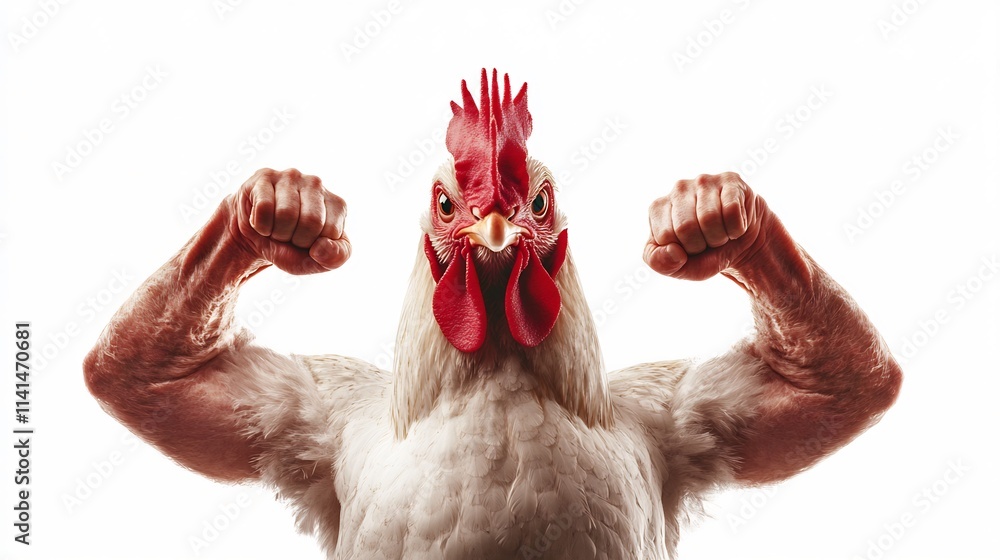Muscular Rooster Flexing Its Wings in a Fierce Fighting Pose ...