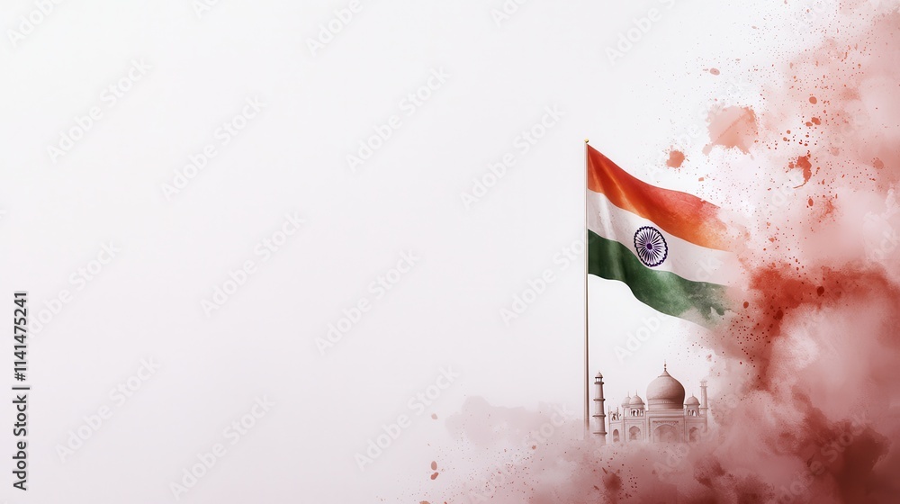 The Indian tricolor flying high on a tall flagpole with a clear sky and ...