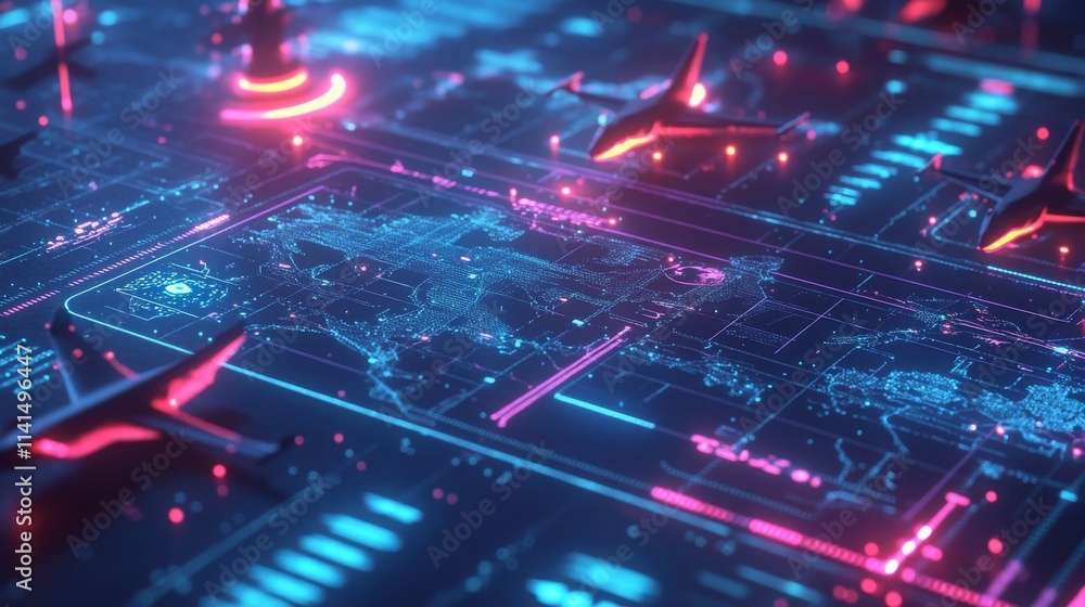 high-tech background featuring holographic elements like radar screens ...