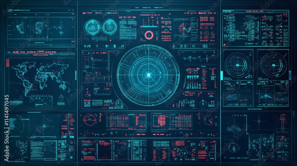 A defense-themed background resembling a futuristic command center ...
