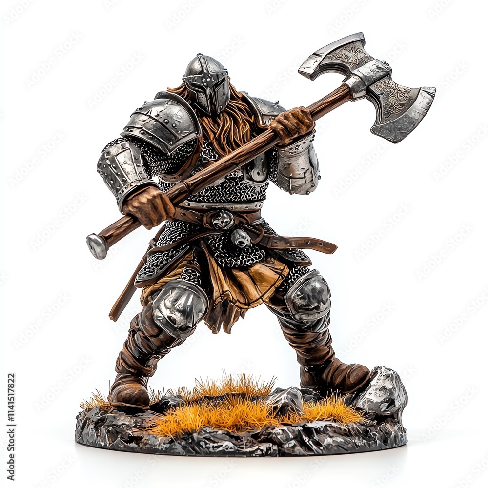 Detailed figurine of a medieval warrior, clad in armor and wielding a ...