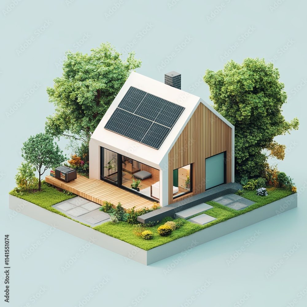 Sustainable smart home design urban environment 3d model isometric view ...