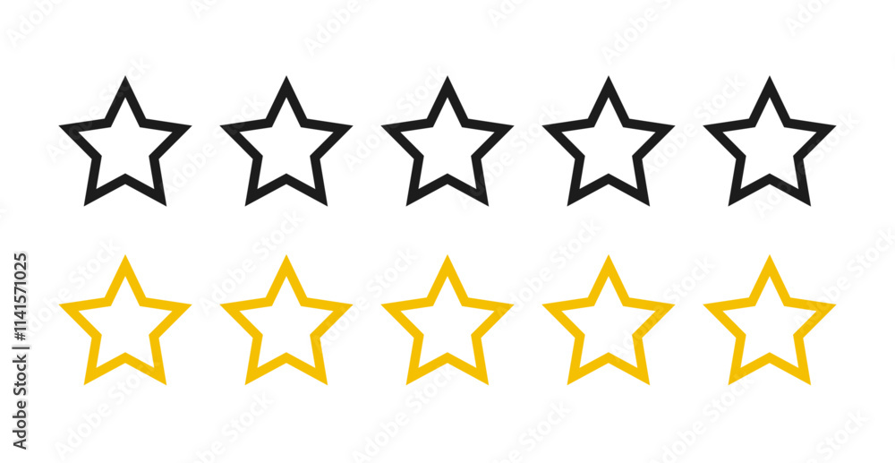 5 star rating in gold and black color isolated. Stars in modern simple ...