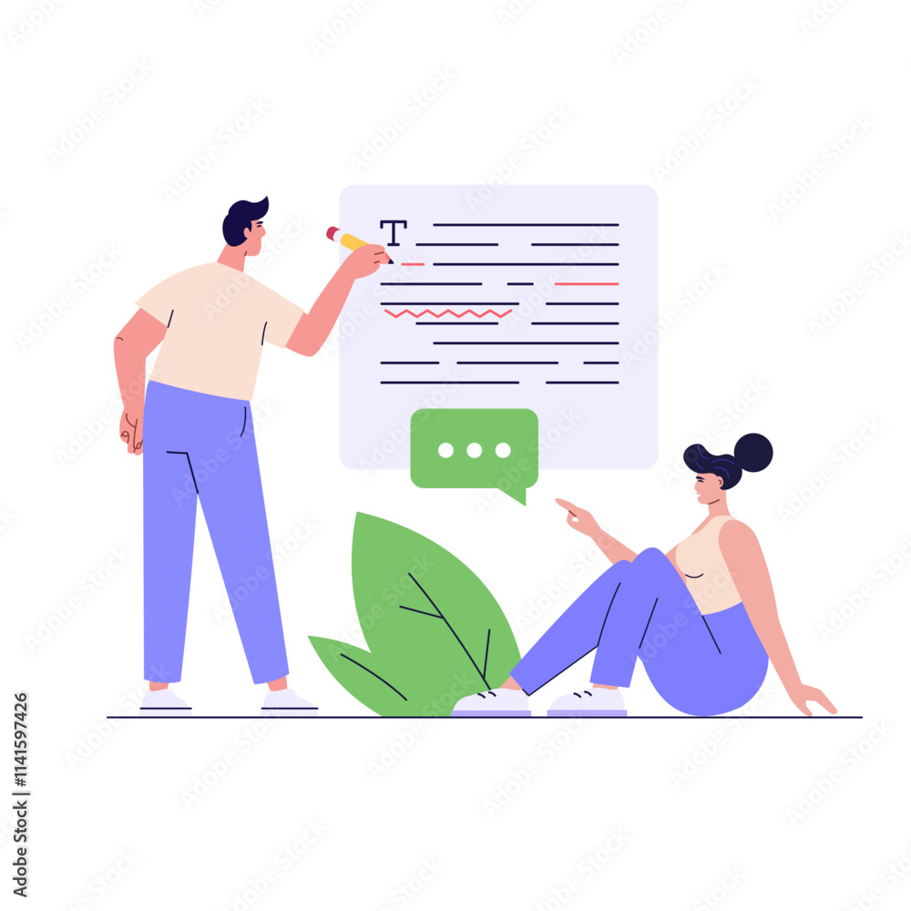 Editing document with text. Correcting grammar mistake with red marker ...