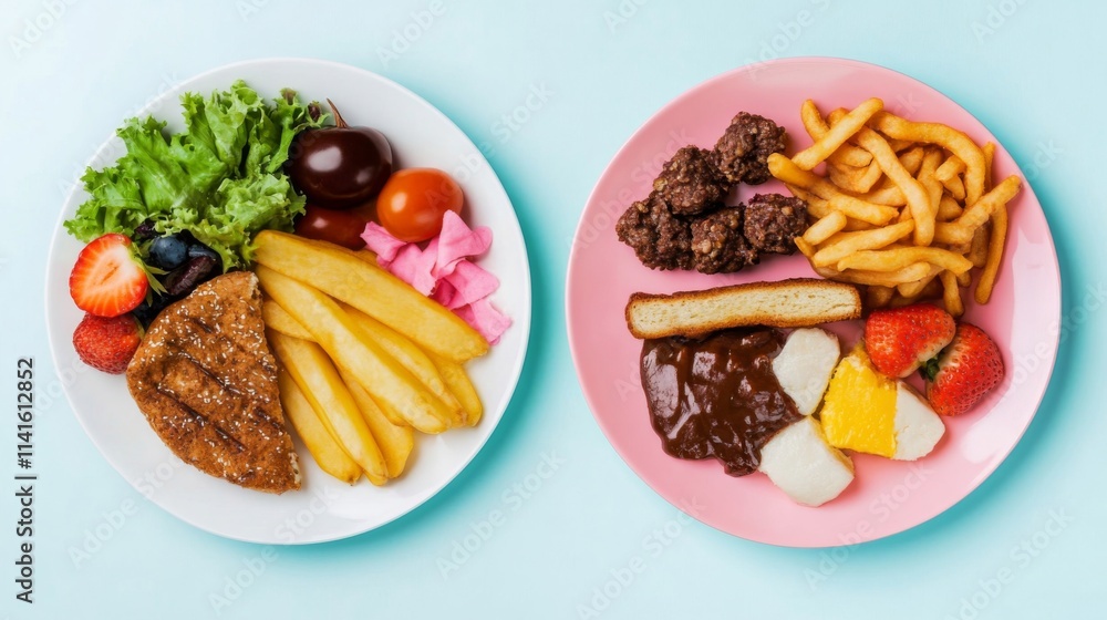 Healthy vs Unhealthy Food Choices: A Comparison of Meals Stock Photo ...