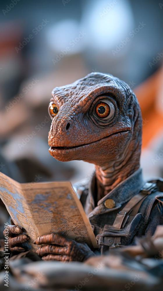 Dinosaur explorer reading a map imaginary jurassic world digital art ...