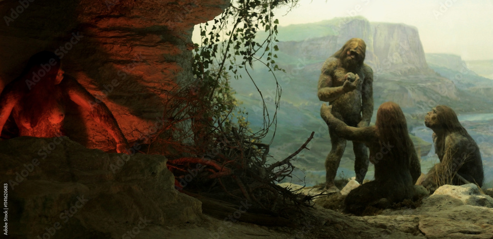 Tribe of Prehistoric, Primitive Hunter-Gatherers Wearing Animal Skins ...