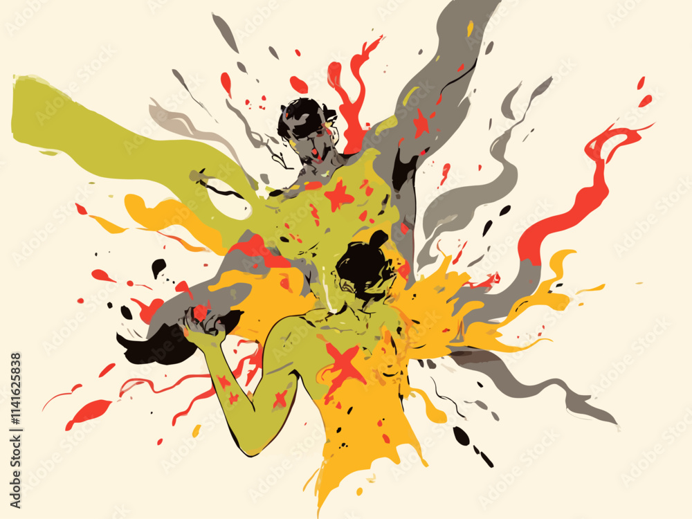 illustration sketchof human body in green, yellow, red, grey, with x ...