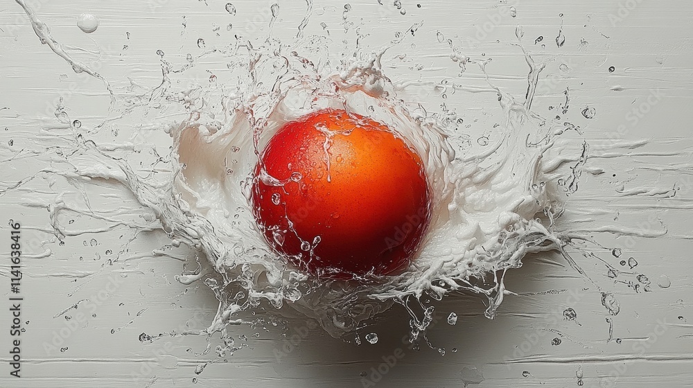 Vibrant Red Fruit Splashing Into Creamy Liquid Creating Dynamic Water ...
