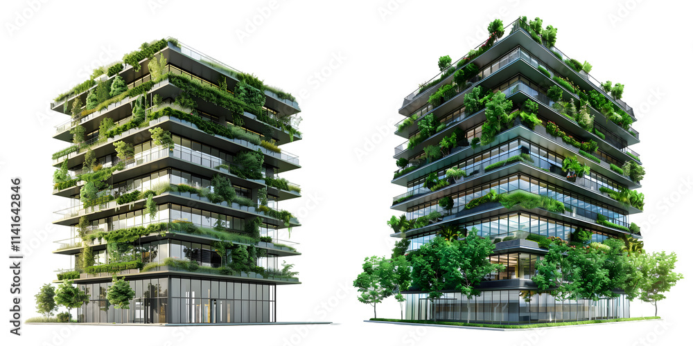 Office building with green environment. Corporate building reduce CO2 ...