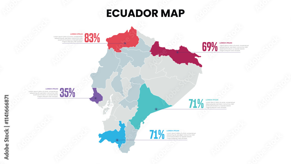 Ecuador Modern Map Percentage Infographic Template Detailed infographic ...