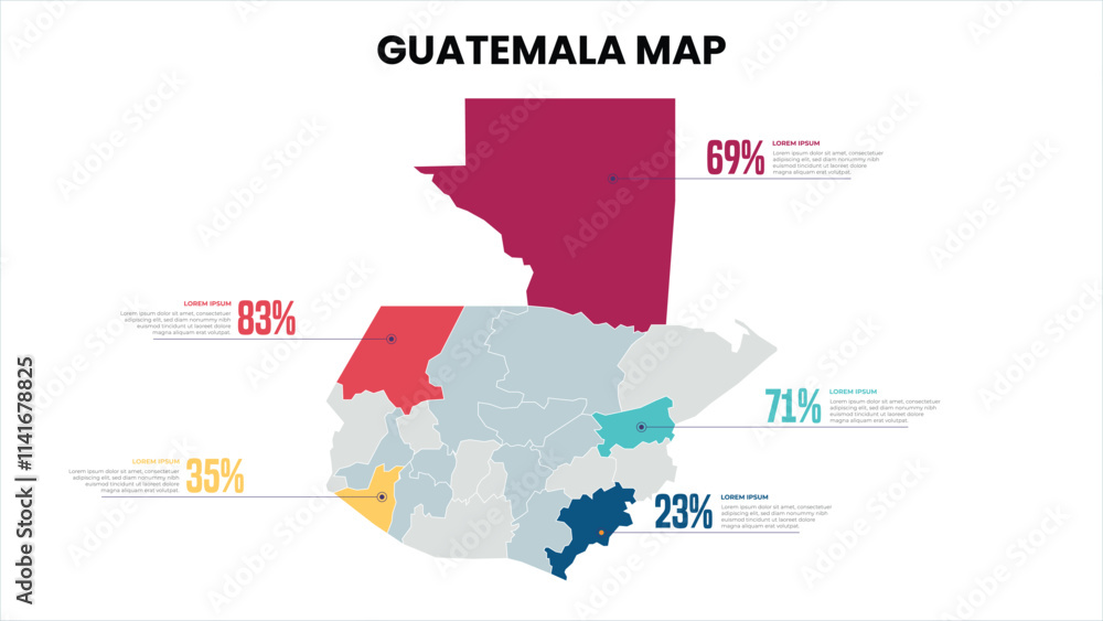 Vector de Stock Guatemala Modern Map Percentage Infographic Template Detailed infographic map of ...