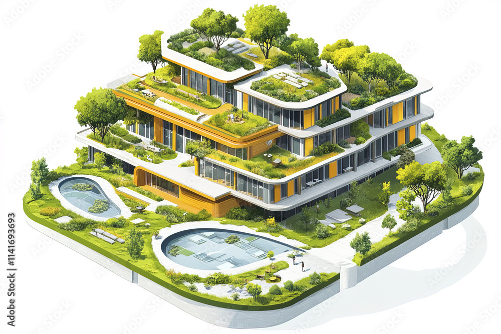 luxury eco hotel featuring sustainable architecture and green roofs ...