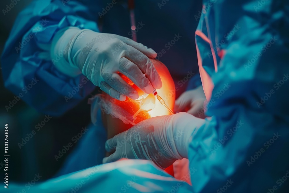 Doctor performing stem cell therapy on a patient's elbow after an injury. Treating knee pain ...