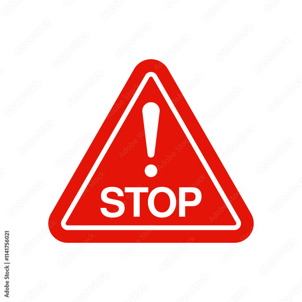 Triangle stop red sign icon, stop sign. Stop symbol with hand, stop ...