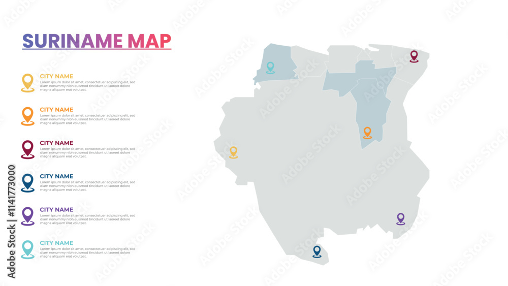 Suriname Modern Map Infographic Template, Detailed infographic map of ...
