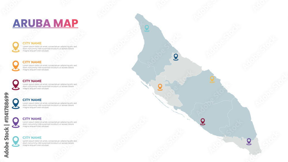 Aruba Modern Map Infographic Template, Detailed infographic map of ...