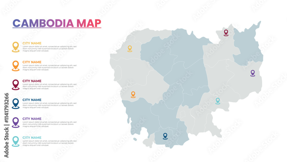 Cambodia Modern Map Infographic Template, Detailed infographic map of ...