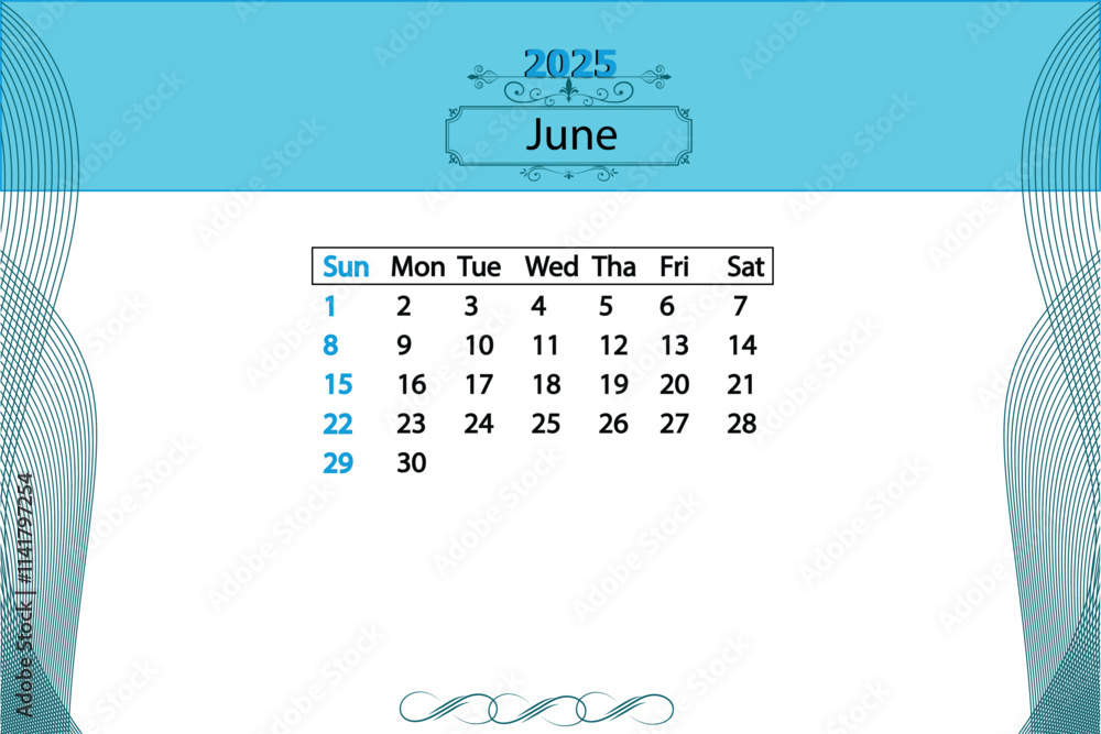 June Planner Calendar 2025. Illustration of Calendar in Simple and ...
