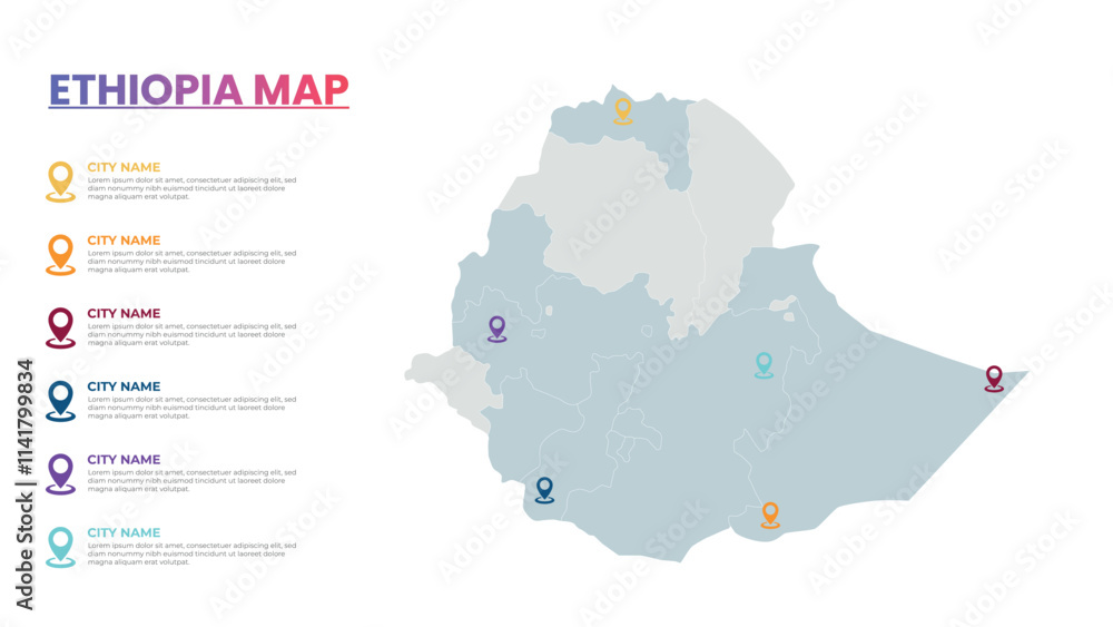 Ethiopia Modern Map Infographic Template, Detailed infographic map of ...