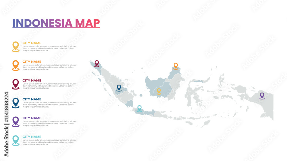 Indonesia Modern Map Infographic Template, Detailed infographic map of ...