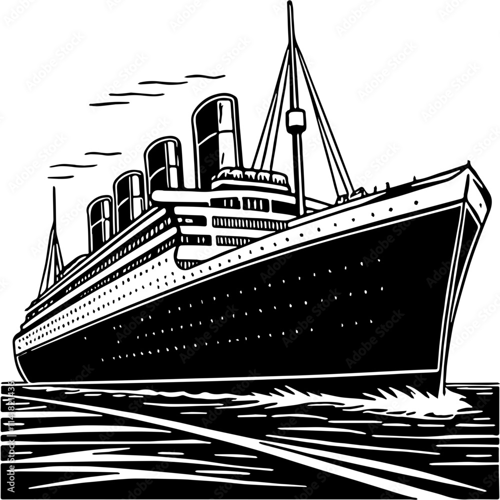 Vintage ocean liner illustration, cruise ship artwork, nautical travel ...